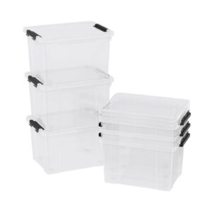 dynkona 22 quart plastic latching storage box with wheels, 6-pack clear lidded storage bins