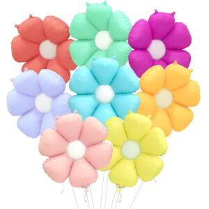 colorful daisy flower balloons garland groovy boho daisy party supplies, 8 pack matte color daisy aluminum foil balloon retro hippie fairy daisy decoration for birthday wedding baby shower decor