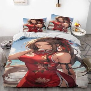 mattui arcade game sexy girl anime 3d bedding set soft breathable microfiber duvet cover, bedroom decor 3 piece set (8,queen 90x90in + 20x30in)