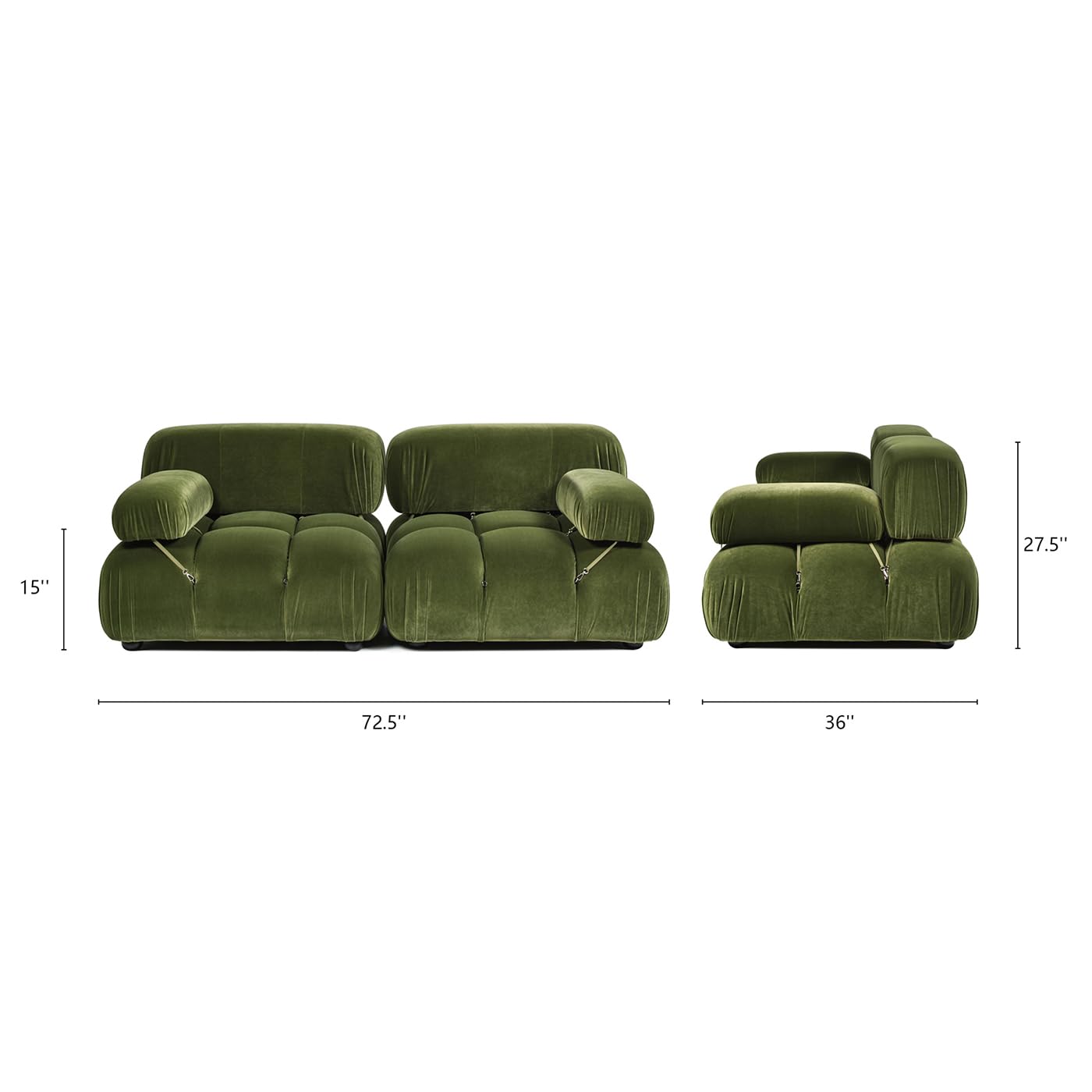 Jennifer Taylor Home Marcel 72.5" Bubble Modular Modern 2-Piece Loveseat Sofa, Olive Green