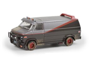 collectibles 1983 vandura van (b.a.'s) black and silver with red stripe (dirty version) the a-team (1983-1987) tv series hollywood special edition 1/64 diecast model car by greenlight 44865f