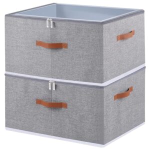 outbros large storage bins with lid, foldable storage bags and handle, zipper storage boxes, used for storing clothes, blankets, pillows, 19.7 x 15.7 x 11.8 inch, 2-pack