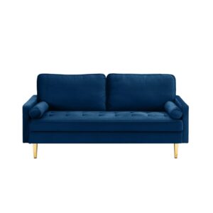 gpcrac 67'' velvet sofa bed, modern loveseat with gold metal legs and 2 bolster pillows, velvet love seats couch for small spaces, living room, apartment (blue)