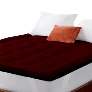 full size- 1 piece 800 gsm down alternative 2 inch thick upto 15" deep pocket fluffy mattress-topper protector for extra soft comfortable sleep for all season- full(54x75 inche), burgundy