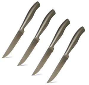 troishoka steak knives, razor-sharp steak knives set of 4, stainless steel serrated steak knife, silver kitchen steak knife set, dishwasher safe, non-stick and rust resistant dinner knives (4-pcs)