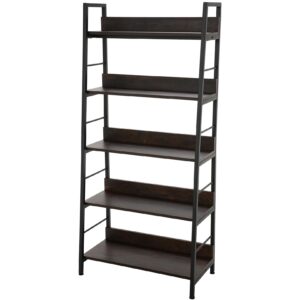 homdox 5 tier ladder shelf, industrial bookshelf wood and metal bookcase, plant flower stand rack book rack storage shelves for home decor, walnut