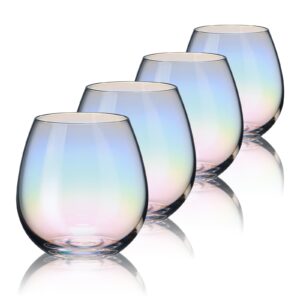 cukbless stemless wine glasses set of 4, iridescent wine glass for red or white wine, 15 oz