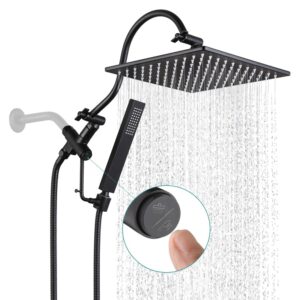 swkb all metal 10 inch shower head with handheld combo with press button 2-way diverter,handheld shower wand,12 inch adjustable shower extension arm,include 71 inch / 6 ft hose,matte black