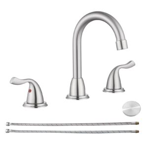 rkf bathroom faucets for sink 3 hole brushed nickel 8 inch widespread bathroom sink faucet with drain double lever handle faucet bathroom vanity faucet basin mixer tap faucet with hose&deck rkf03011