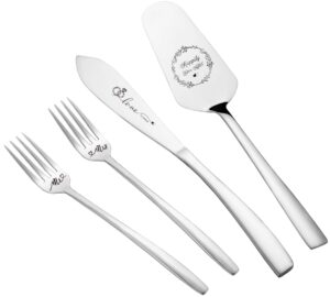 iooiluxry cake cutting set for wedding, wedding cake knife and server set, mr and mrs forks and cake cutter set for wedding, bridal shower gifts, engagement gifts for couples (silver)