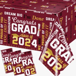 lenyunge graduation tablecloth class of 2024,graduation party decorations congrats grad tablecover for 2024 graduation party supplies,maroon 3packs plastic high school university college decorations