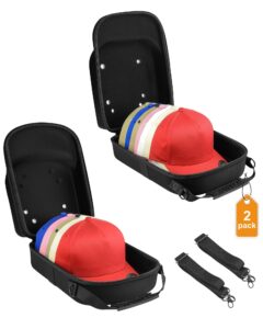 allgawise set of 2 hard hat travel cases for baseball caps - hat storage organizer holder with handle, shoulder strap and trolley sleeve, protect up to 10 hats for outdoor and home storage, black