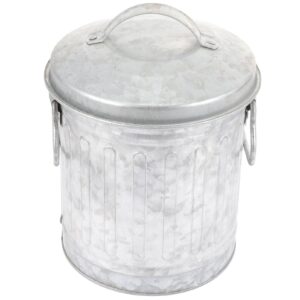 diyeah mini galvanized trash can with lid, mini desktop wastebasket small metal buckets metal rubbish bin garbage can flower pot pen holder for kitchen countertop a