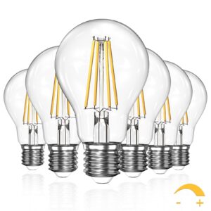 dimmable a19 clear led light bulbs 60w equivalent, 2700k soft warm white light bulbs 6w e26 base, antique clear glass bulb for living room bedroom outdoor, 6packs