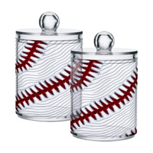 attx sport baseball print qtip holder dispenser for cotton ball, cotton swab,plastic clear apothecary jar, home décor kitchen storage jar,2 pack