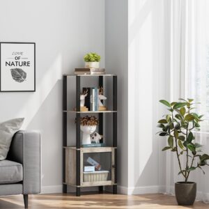 tutotak 4 tier bookcase and bookshelf, narrow book shelf with door for small space, for living room, office, study, entryway, greige bs03bg004