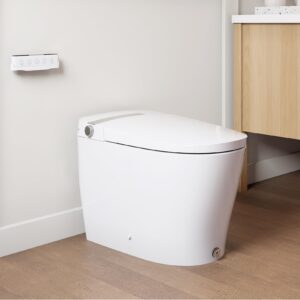 da80 smart toilet, modern elongated bidet toilet with built-in water tank, assisted pump, heated seat, 1.06 gpf auto flush, warm water, remote and foot kick operation, plus blackout flush feature