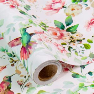 yarcony gift wrapping paper roll - 17 inch x 33feet - romantic pink flower and birds design girly gift wrap paper for wedding, bridal shower, mother’s day, valentine's day, birthday, holiday