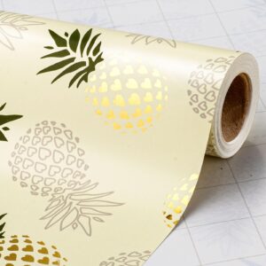 garbendy pineapple wrapping paper roll - gold foil design with cut lines for birthdays, holidays, weddings, baby showers - 17" x33ft