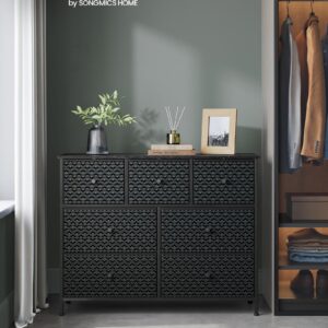 SONGMICS Dresser for Bedroom, Chest of Drawers, Closet Organizer and Storage Cabinet with 7 Fabric Drawers, Metal Frame, Ebony Black and Ink Black ULTS117B01