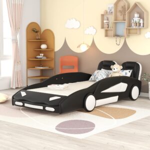 rorigat race car bed,twin car-shaped platform bed with wheels,car kids bed for boys,black