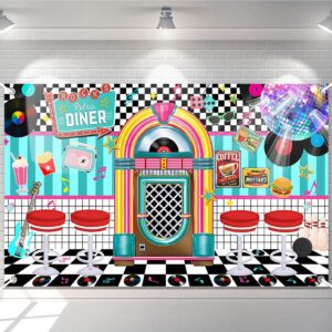 avezano 50s retro diner party backdrop 50s retro rock and roll diner classic party decoration banner 1950s sock hop party decor 70.8 x 43.3 inch