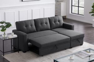 acqca 82" l-shape sleeper sectional sofa with storage chaise and pull-out bed,convertible couch for living room,apartment,office,dark gray