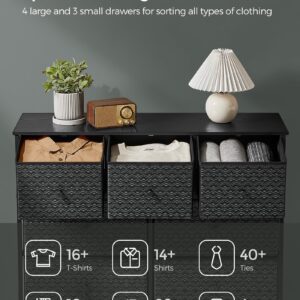 SONGMICS Dresser for Bedroom, Chest of Drawers, Closet Organizer and Storage Cabinet with 7 Fabric Drawers, Metal Frame, Ebony Black and Ink Black ULTS117B01