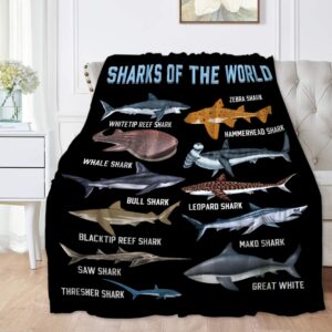 shark blanket for adult kids shark gifts for shark lovers warm plush sharks of the world throw blanket for couch bedding room decor shark plush gifts for boys birthday decor 40"x50"-s