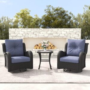 outdoor furniture set, 3 pieces rattan wicker swivel chair coversation set with side table