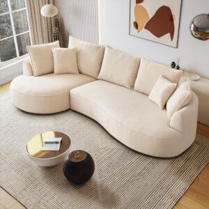 yoobech 122.8" boucle curved sofa modern cloud couch for living room luxury 3-seat beige sectional sofa couch for home apartment office