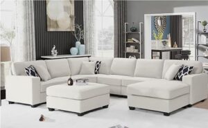 legend vansen 137'' reversible flexible combination modular sofa couche with ottoman sectional, cream