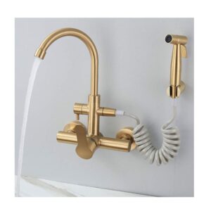 bidet sprayer faucet set brass brushed gold handheld toilet bidet attachment pressure sprayer wall mount portable set with cold and hot/type a (type a)