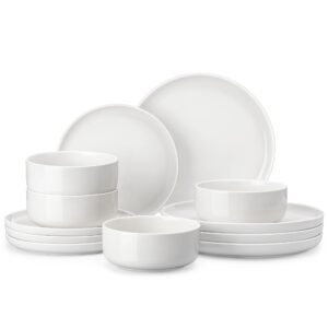 malacasa plates and bowls sets, 12 pieces porcelain dinnerware sets dishware sets chip resistant ceramic dish set dining dinner ware service for 4, white, series luna