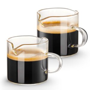 qipecedm espresso cups set of 2, 4 oz double spouts cups, espresso shot glasses, milk cup with handle, clear glass, espresso accessories for espresso machine