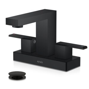 kenes black centerset bathroom faucet 3 hole bathroom sink faucet matte black two handle modern vanity faucet with pop up drain & supply lines, ke-9051-2-p