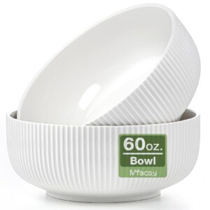 mfacoy 2 pack salad bowl, 8 inch 60 oz large serving bowl set, deep bowl for kitchen, white ceramic bowl set for soup, cereal, ramen, pasta, salad, dishwasher & microwave safe, easy clean