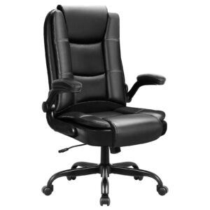 ofika big and tall office chair computer desk chair - ergonomic high back lumbar support home office chair with padded flip-up arms, adjustable height swivel chair leather executive chair (black)