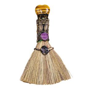 ykendz witch broom halloween crystal witch wiccan altar broom,witchcraft witches pagan altar decor, handmade ritual magic ceremonial (tiger's-eye)