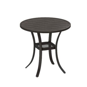 vicllax patio dining table, round patio table metal outdoor bistro table with rack for balcony garden deck, 27.6inch ash grey