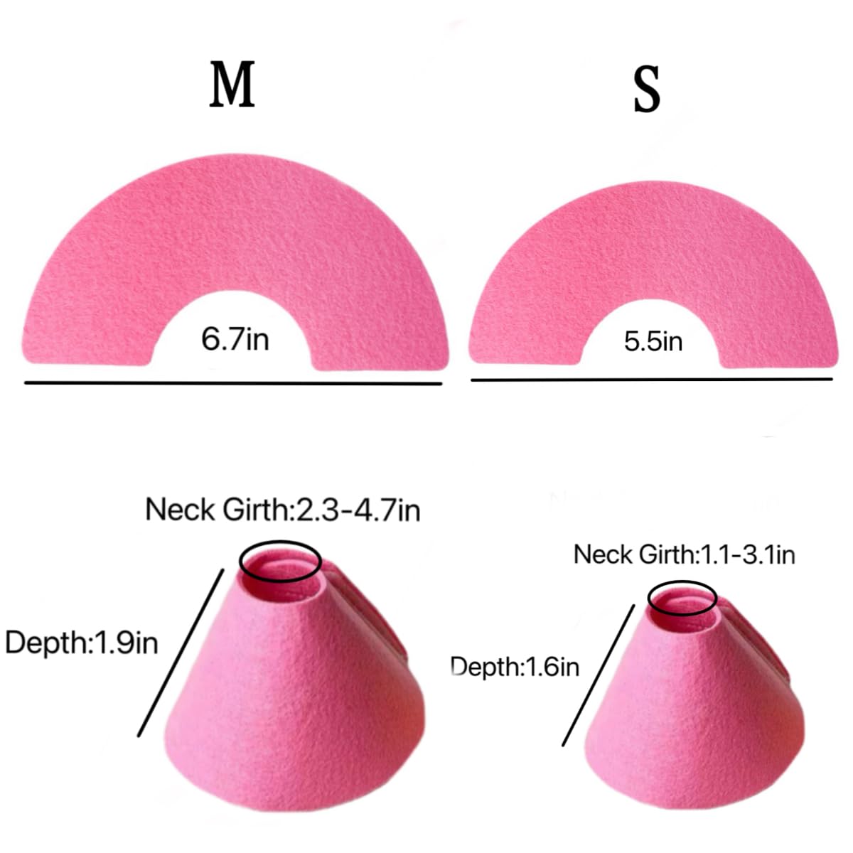 FASAROU 2 Pcs Sugar Gliders Recovery Cone Collar Hamster Mini Elizabeth Collar Protective Cones for Small Pet Adjustable Neck Cone for Sugar Glider Hamster Ferret Squrrel, pink