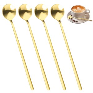 coffee spoons, espresso spoons, small coffee spoons set, 4 pcs 6.7 inches stainless steel bar spoons, gold