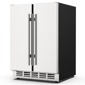 Mojgar 24 Inch Outdoor Wine and Beverage Refrigerator, Weather Proof Dual Zone Wine Fridge, Under Counter Wine Cooler Beer Fridge Built-In or Freestanding, Holds 20 Bottles and 57 Cans