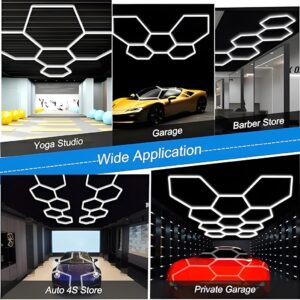 Tiyahomey Aluminum Frame LED Hexagon Garage Light,14 Hexagon Honeycomb Lights 600W 60800 Lumens Hexagon Garage Light with T5 Tube Rectangle 6500K for Garage,Auto Beauty Shop,Car Detailing Shop