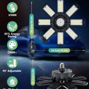 YIBEYYDS LED Garage Lights Garage Light - 240W 24000LM Garage Lights Ceiling LED，6500K LED Garage Ceiling Lights with 8+1 Deformable Panels Support E26/E27 for Garage, Workshop, Basement (2)