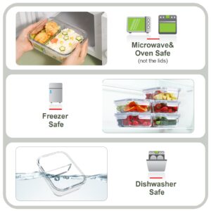 BAYZZ 35 Oz Glass Meal Prep Containers 2 Compartments, 5 Packs Glass Food Storage Containers with Lids, Glass Bento Lunch Box-Dishwasher, Freezer & Microwave Safe