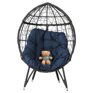 temminkii outdoor patio wicker egg chair oversived indoor basket rattan chair with stand,4''cushion 410bls capacity for backyard balcony bedroom (blue)