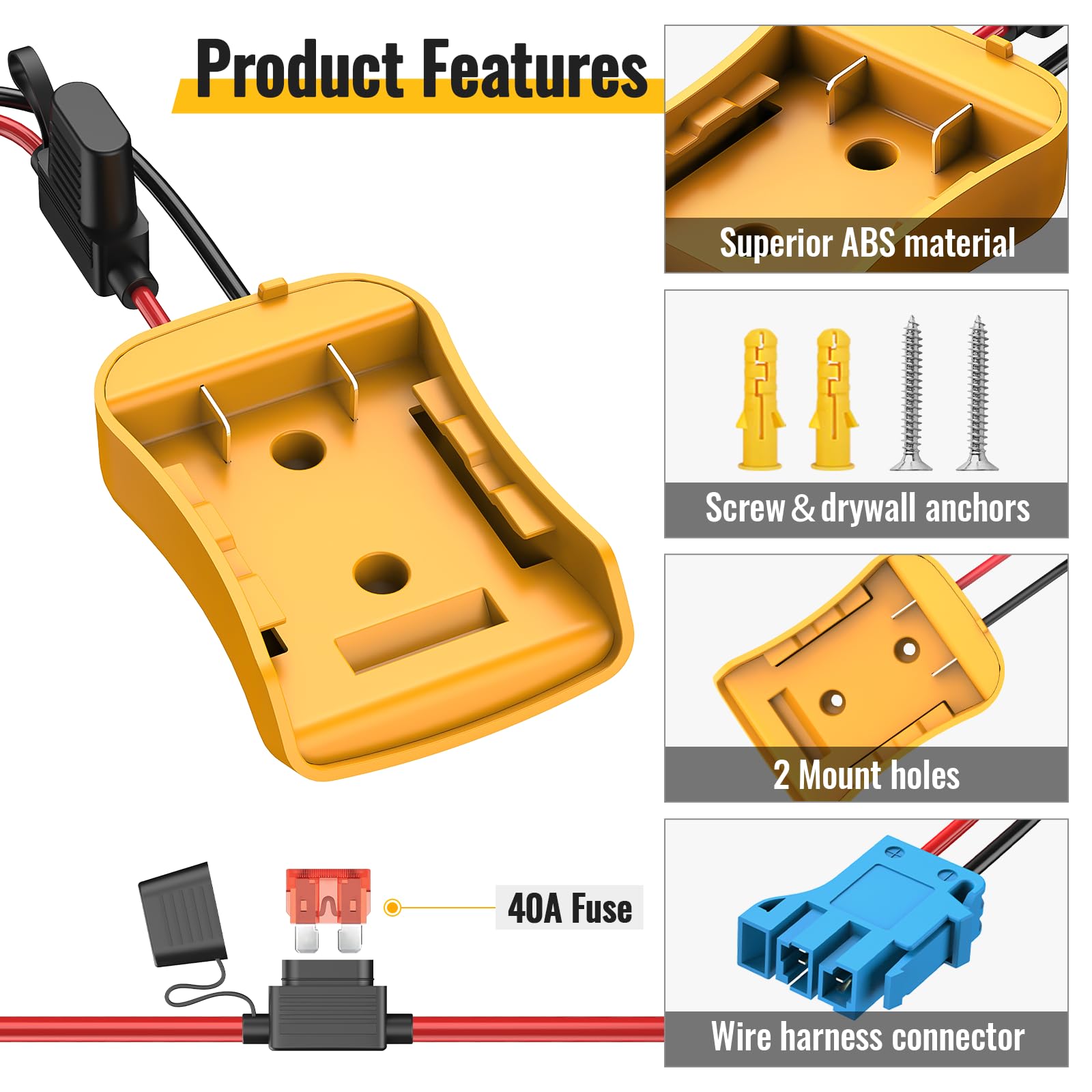 Kzreect Power Wheels Adapter for Dewalt 20V Battery Adapter, Power Wheels Battery Conversion Kit with Fuse Holder and Wire Harness Connector Compatible with Peg-Perego Kids Ride-on Toy