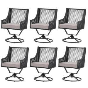 patiorama outdoor swivel dining chairs set of 6, patio wicker dining chairs, all-weather twisted pe rattan chairs, outside metal swivel chair with cushion for lawn garden backyard, black/light gray