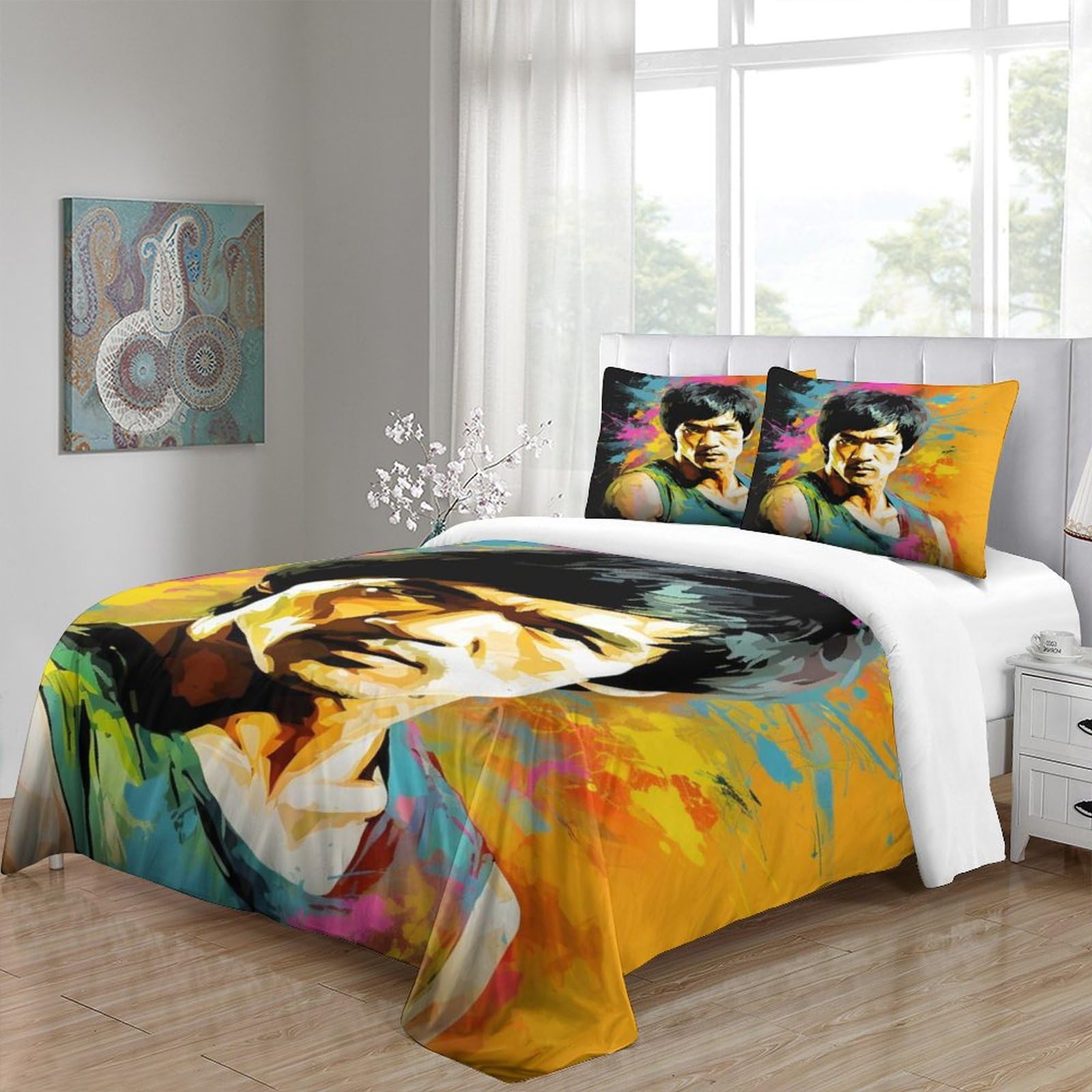 3D Pattern Lixiaolong Comforter Cover, Soft and Delipussycate BruceLee Duvet Cover with Pillowcase, Cozy 3 Pieces Bed Set, Luxe Full（203x228cm） Bedding Set, for Kids Teens and Adults Bedroom